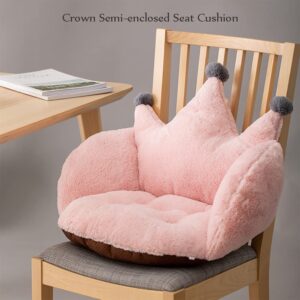 Soft Fluffy Crown Chair Seat Cushion Office Home Princess Couch Armchair Seat Pad Cushion Cute Warm Cozy Sofa Seat Back Hip Support Pillow (Pink)