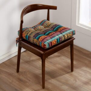 MISC Southwest Triple Layered Chair Pad - 18 Inches X Gold Geometric Southwestern Cotton Microfiber Polyester Ties