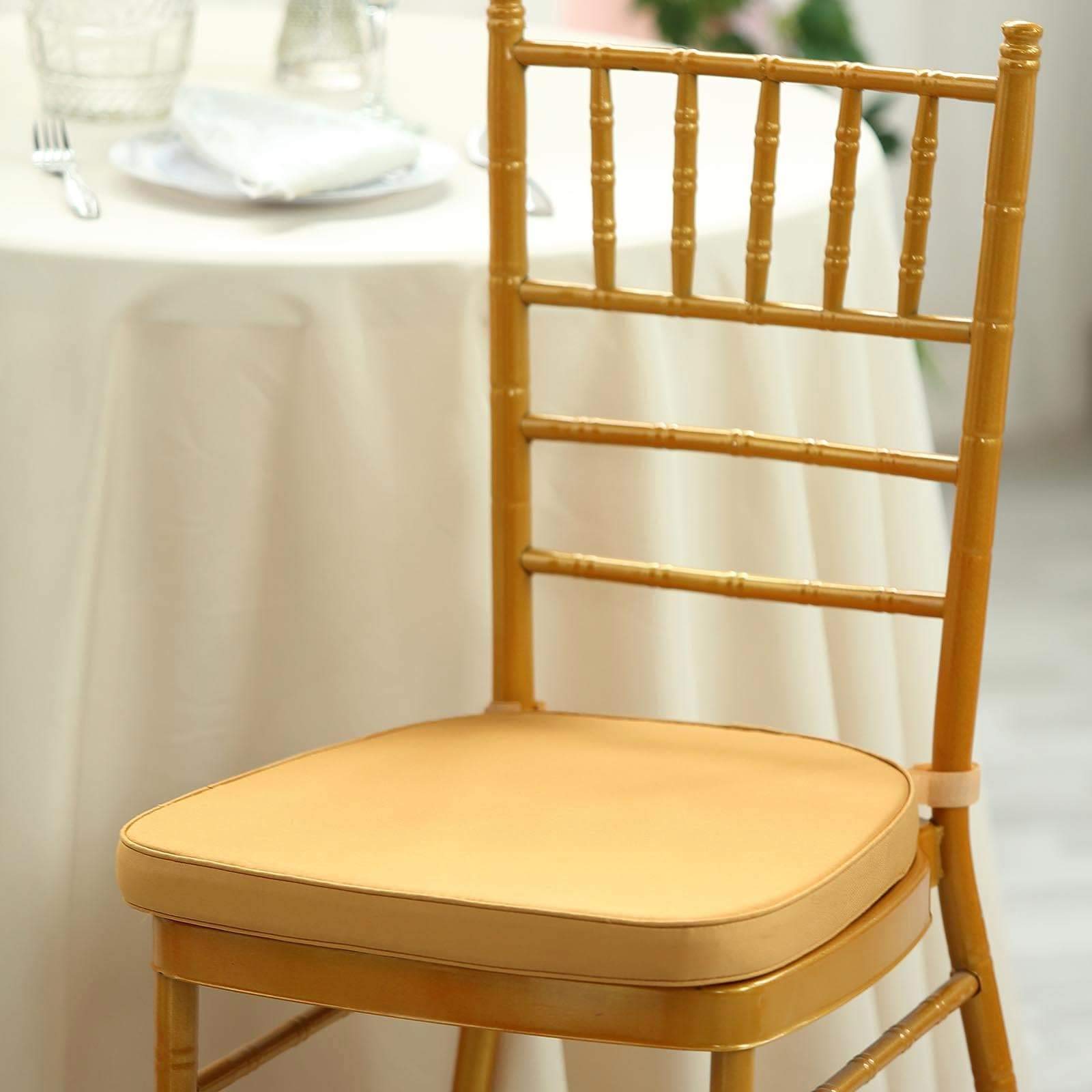 TABLECLOTHSFACTORY Gold Chiavari Chair Cushion Chair Pad with Attachment Straps Party Event Decoration - 2" Thick