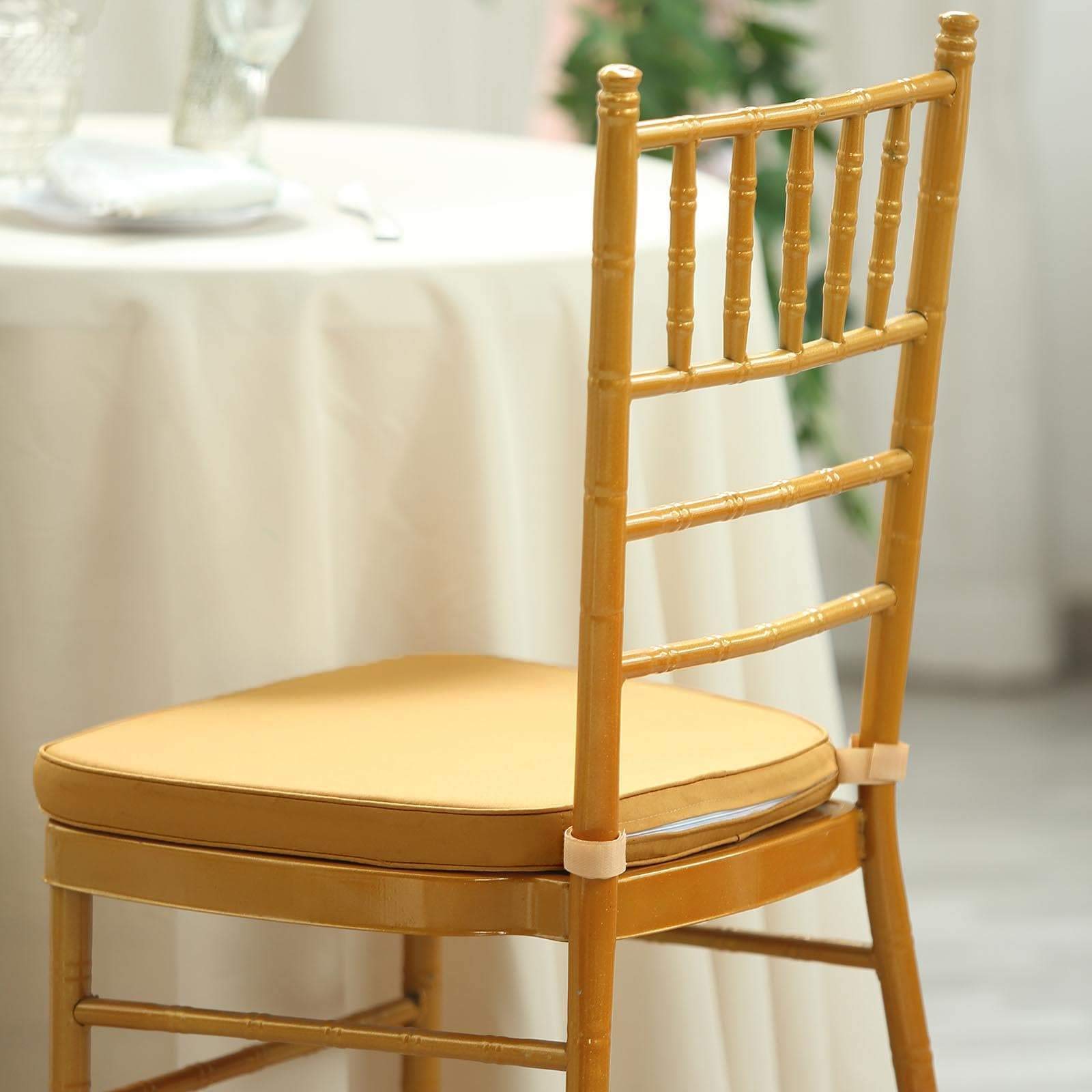 TABLECLOTHSFACTORY Gold Chiavari Chair Cushion Chair Pad with Attachment Straps Party Event Decoration - 2" Thick