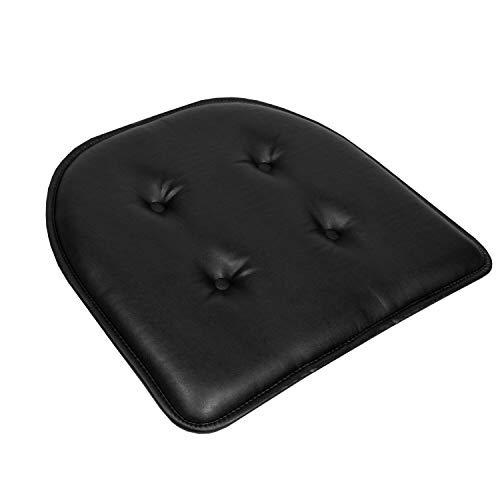 U-Shape Memory Foam Chair Pad Cushion No Slip Faux Leather 2 Pack Black