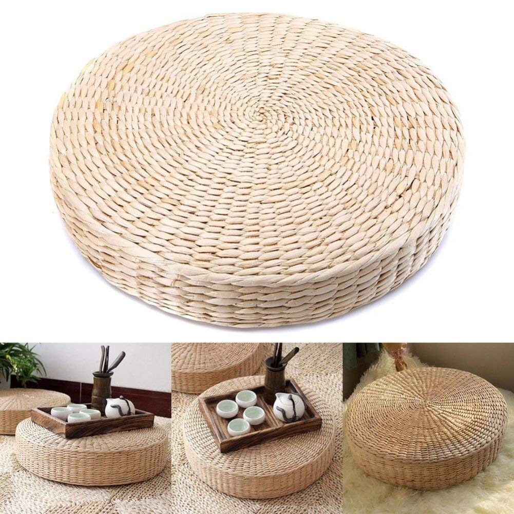 ZTGD Seat Cushion, Rattan Anti-Skidding Handmade Round Straw Weave Pillow Breathable Floor Yoga Zen Chair Seat Mat Cushion Pad