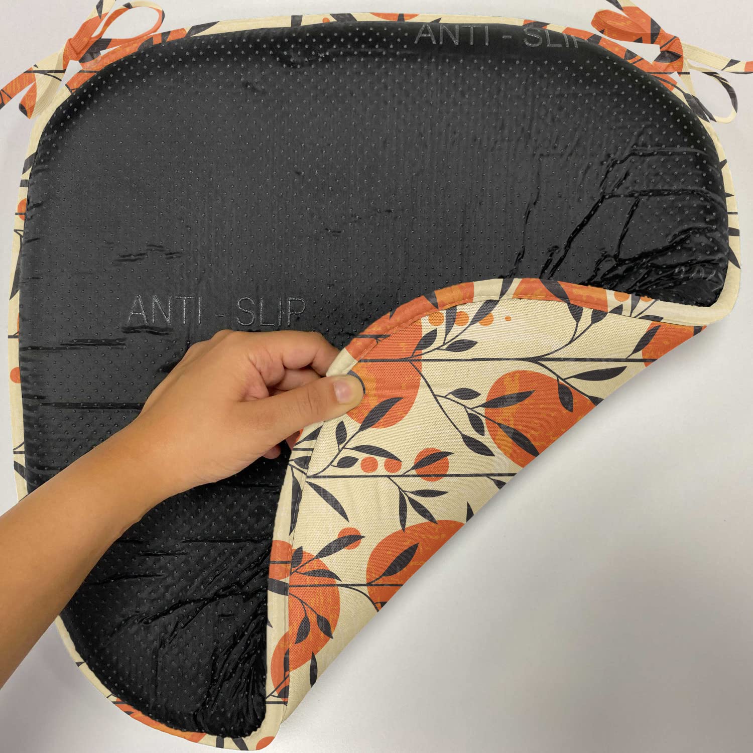 Lunarable Nature Chair Seating Cushion Set of 2, Floral Flower Ivy with Leaves Botanical Forest Trees and Circled Backdrop, Anti-Slip Seat Padding for Kitchen & Patio, 16"x16", Orange Black Cream