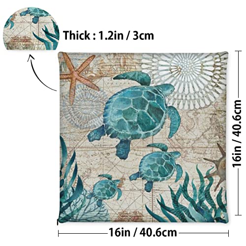 Watercolor Turtle Sea Ocean Seat Cushion, Memory Foam Chair Cushion 16x16inch with Washable Cover Soft Indoor Seat Cushions Pillow Square Chair Pad for Dining Office Chair, Car, Patio