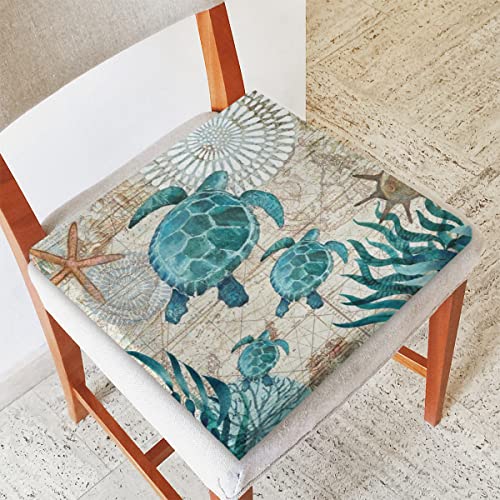 Watercolor Turtle Sea Ocean Seat Cushion, Memory Foam Chair Cushion 16x16inch with Washable Cover Soft Indoor Seat Cushions Pillow Square Chair Pad for Dining Office Chair, Car, Patio