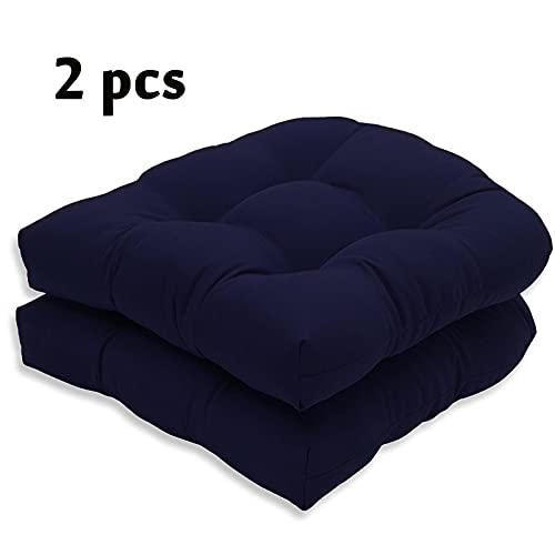 QIQIQ Cotton U-Shaped Soft Seat Chair Cushions Indoor Outdoor Wicker Seat Home Garden Patio 2 Pack, Navy, 48x48cm (19x19in)