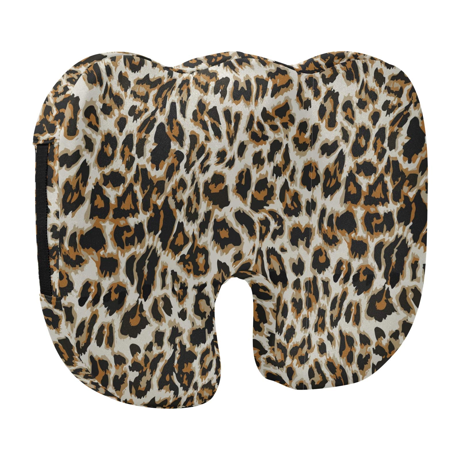 Qilmy Leopard Print Seat Cushion Cover Breathable Non-Slip Memory Stretch Removable Washable Seat Cushion Cover Foam Seat for Home Office Cars, 17 x 14 x 2.2 Inch