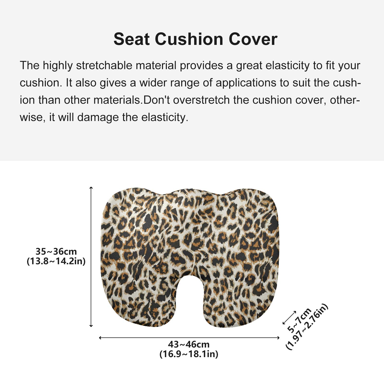 Qilmy Leopard Print Seat Cushion Cover Breathable Non-Slip Memory Stretch Removable Washable Seat Cushion Cover Foam Seat for Home Office Cars, 17 x 14 x 2.2 Inch