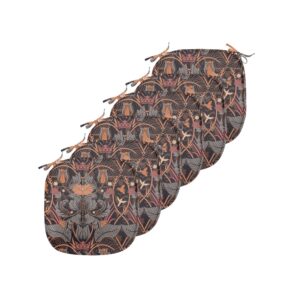 lunarable art nouveau chair seating cushion set of 6, vintage traditional bohemian detailed damask like flower leaf motifs, anti-slip seat padding for kitchen & patio, 16"x16", brown grey dark peach