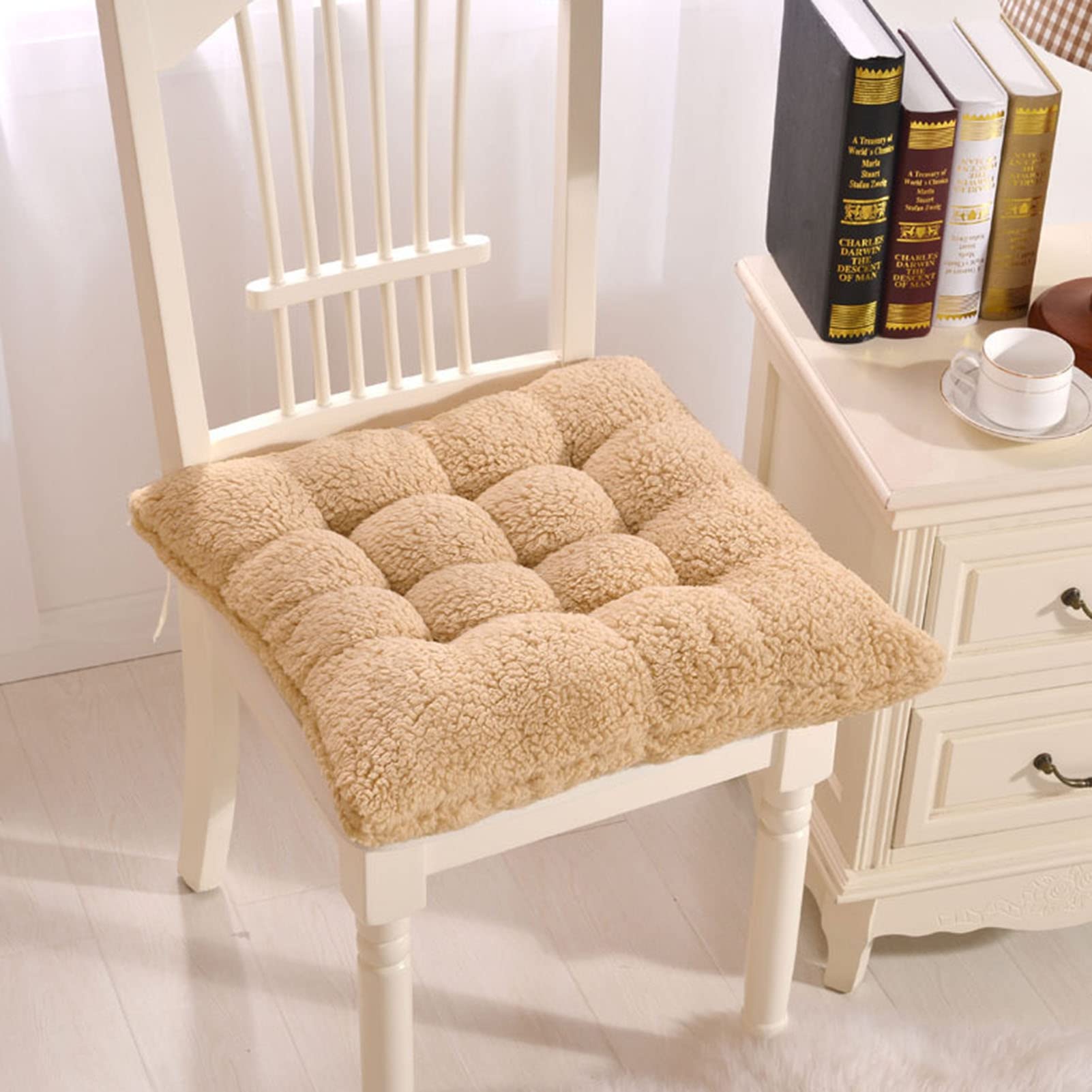 AOKID Plush Seat Cushion Soft Chair Cushions High Elastic Desk Chair Cushion Easy to Clean Office Chair Cushion for Home Office Accessories Camel 40 * 40cm