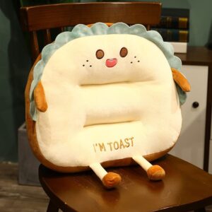 JOSON Cartoon Double-Sided Chair Cushion Toast Travel Pillow, Soft and Lovely Plush Toast Cushion, Suitable for Cars, Sofas, Balconies, Offices and Families (Happy)