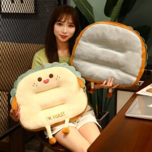 JOSON Cartoon Double-Sided Chair Cushion Toast Travel Pillow, Soft and Lovely Plush Toast Cushion, Suitable for Cars, Sofas, Balconies, Offices and Families (Happy)