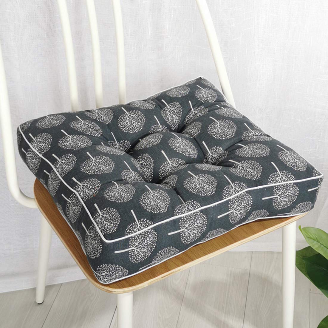 CUNCOO Bohemian Soft Patio Chair Pads Indoor Office Home Kitchen Square Dining Chair Cushion Pillow Leaf 16''x16''x4'', Navy