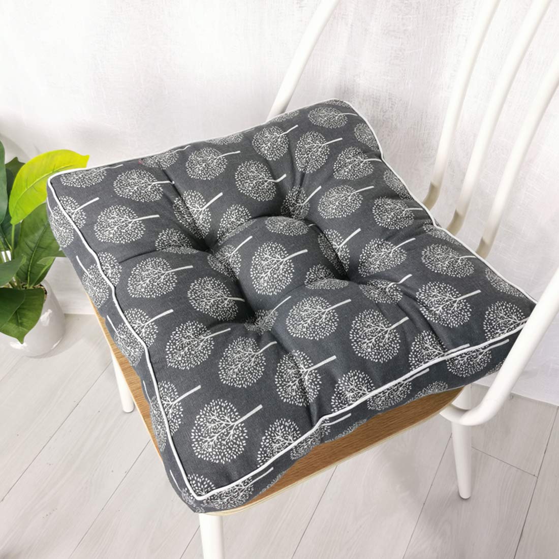 CUNCOO Bohemian Soft Patio Chair Pads Indoor Office Home Kitchen Square Dining Chair Cushion Pillow Leaf 16''x16''x4'', Navy