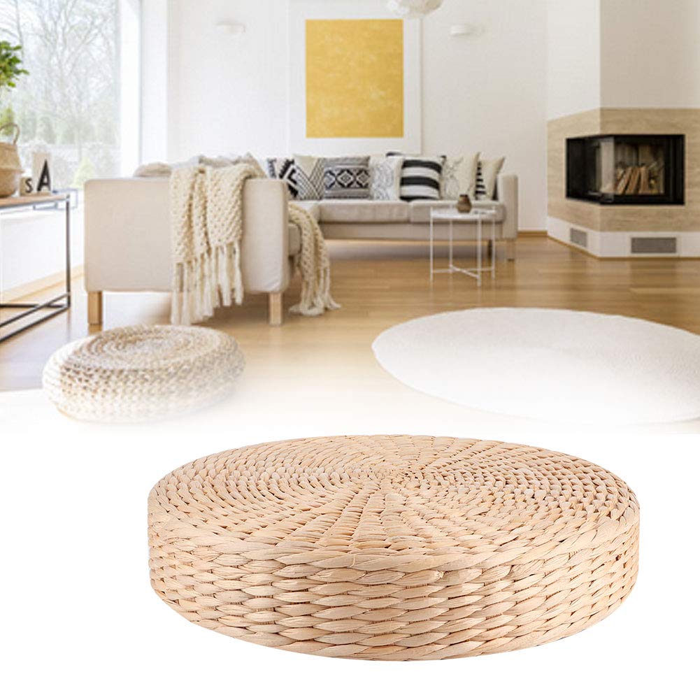 Liyeehao Japanese Seat Cushion, Handcrafted Eco-Friendly Breathable Padded Round Pouf Tatami Chair Pad Knitted Straw Flat Seat Cushion for Tatami Zen Yoga Tea Ceremony Decoration