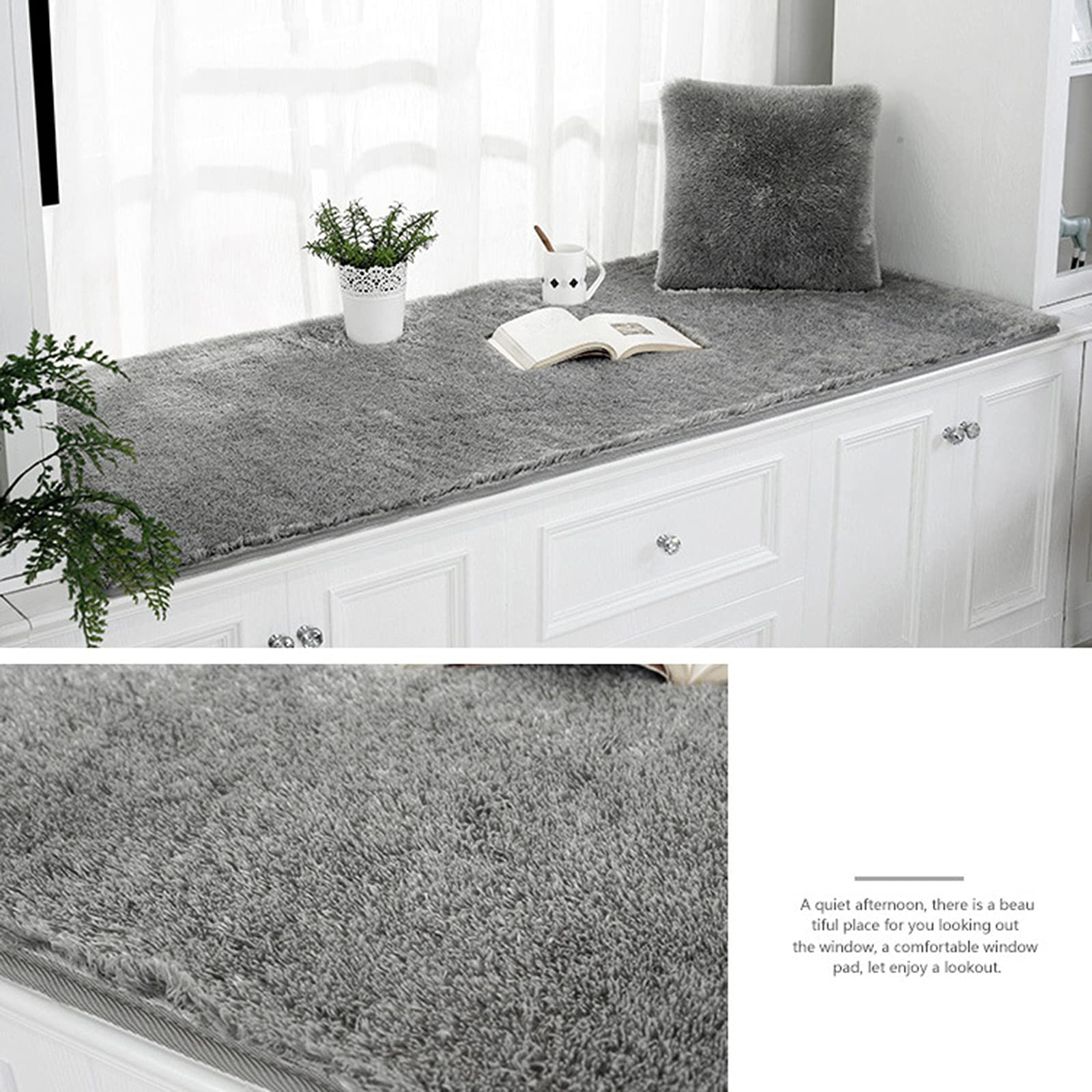 Fluffy Window Bench Cushion Pad,Thicken Plush Bay Window Seat Cushions Soft Tatami Pads,Not-Slip Floor Mat,Home Decor Rug Bench Cushion-Grey 60x180cm(24x71inch)