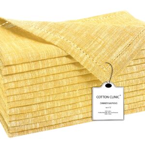 Cotton Clinic 12 Pack Farmhouse Style Slub Textured 18x18 Cloth Dinner Napkins, 100% Cotton for Everyday Use and Events - Soft and Durable Cocktail Napkins, Wedding Dinner Napkins, Yellow