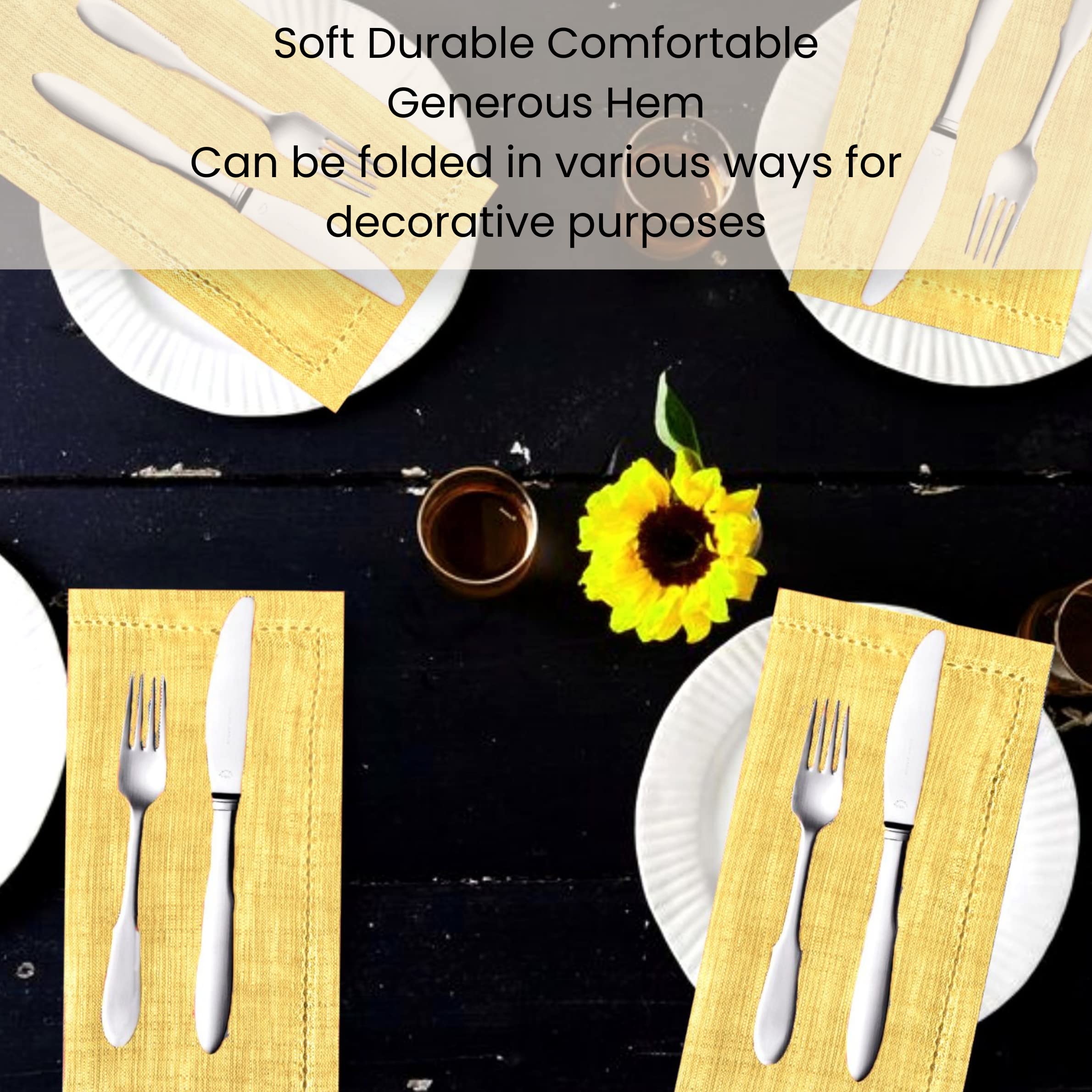 Cotton Clinic 12 Pack Farmhouse Style Slub Textured 18x18 Cloth Dinner Napkins, 100% Cotton for Everyday Use and Events - Soft and Durable Cocktail Napkins, Wedding Dinner Napkins, Yellow