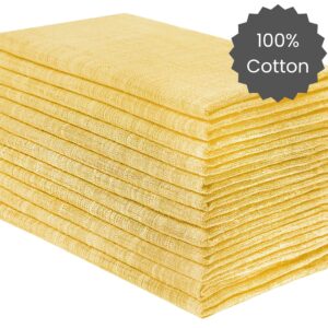 Cotton Clinic 12 Pack Farmhouse Style Slub Textured 18x18 Cloth Dinner Napkins, 100% Cotton for Everyday Use and Events - Soft and Durable Cocktail Napkins, Wedding Dinner Napkins, Yellow