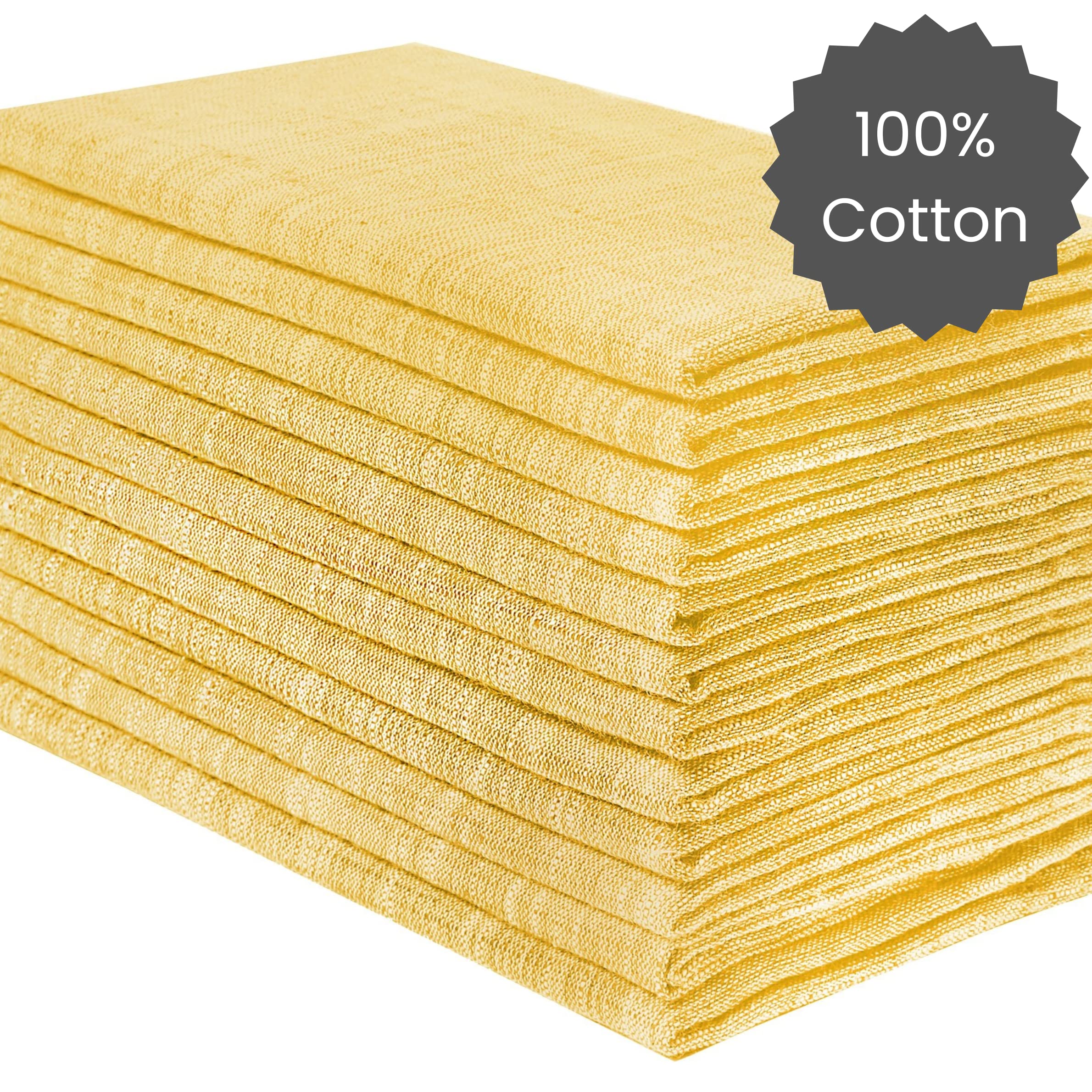 Cotton Clinic 12 Pack Farmhouse Style Slub Textured 18x18 Cloth Dinner Napkins, 100% Cotton for Everyday Use and Events - Soft and Durable Cocktail Napkins, Wedding Dinner Napkins, Yellow