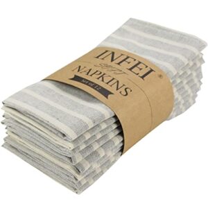 infei broad striped cotton blended dinner cloth napkins - set of 12 (40 x 30 cm) - for events & home use (grey)