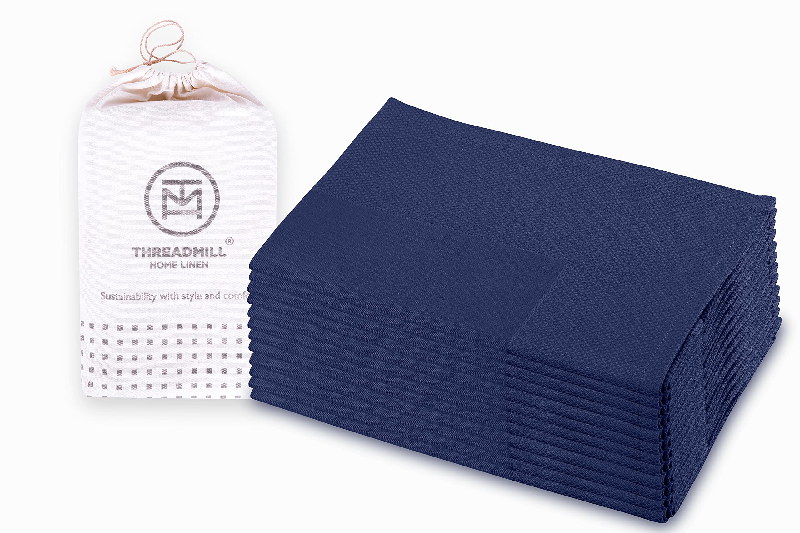 Threadmill Folkstone Blue Cloth Napkins Set of 12 Cotton, Reusable 20 x 20 inch Napkins Cloth Washable, Dinner Napkins Perfect for Wedding, Parties, Cocktails, Fall, Thanksgiving, Christmas