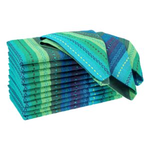 hausattire reusable napkins cloth washable 100% cotton salsa stripe 18x18 inch dinner napkins|table napkins for spring easter basket decor|set of 12 cloth napkins for home banquet wedding |teal multi