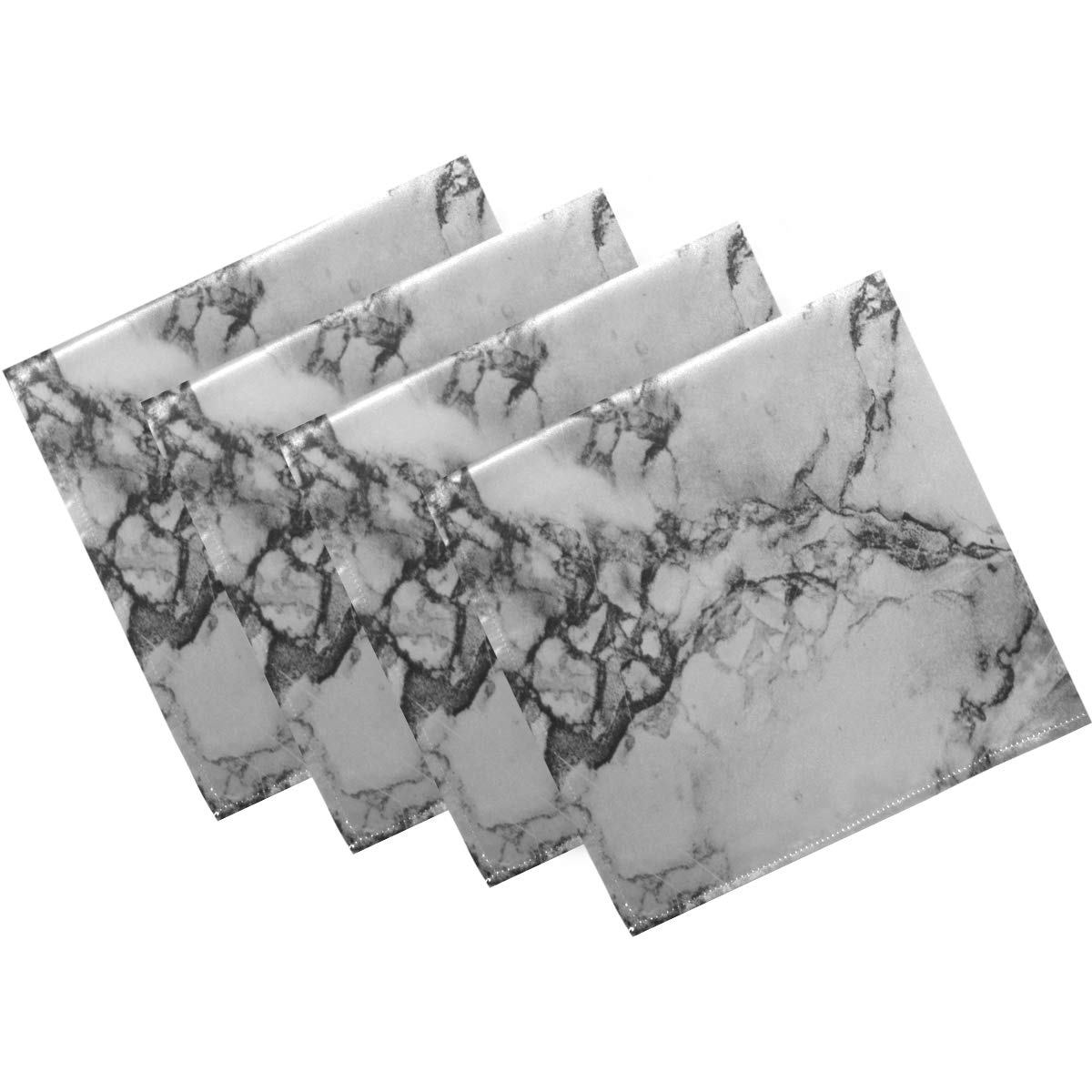 Naanle Marble Cloth Napkins Dinner Table Napkins Set of 4, Black and White Solid Washable Reusable Polyester Napkins with Hemmed Edges for Home Holiday Party Wedding Oversized 20 x 20 in