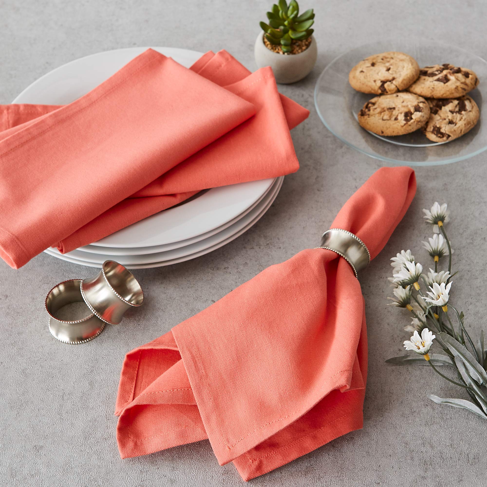 DII Solid Napkin Set Collection, 20x20, Coral Reef, 6 Piece