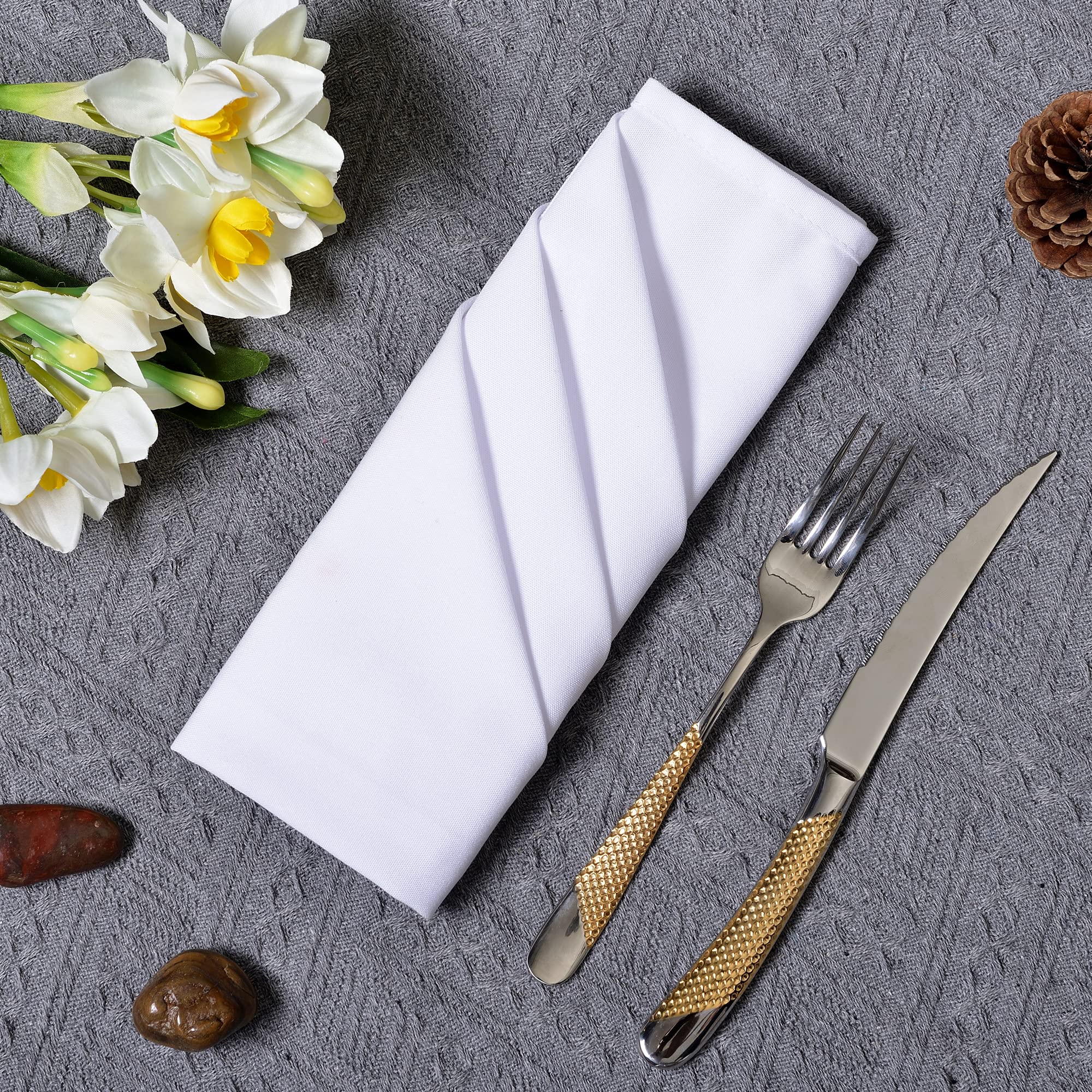 Alevel Cloth Napkins 20x20 Inch 12 Pack, Embroidered Table Napkins, 250 GSM Thick Absorbent, Soft Washable Dinner Napkins (White1)