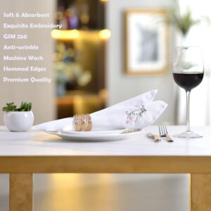 Alevel Cloth Napkins 20x20 Inch 12 Pack, Embroidered Table Napkins, 250 GSM Thick Absorbent, Soft Washable Dinner Napkins (White1)