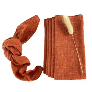 ehldekol gauze cloth napkins 6 pack 16x16 inches 100% natural soft cotton weddings decorative parties family everyday use bulk linen dinner napkins (terracotta, 6 pack)