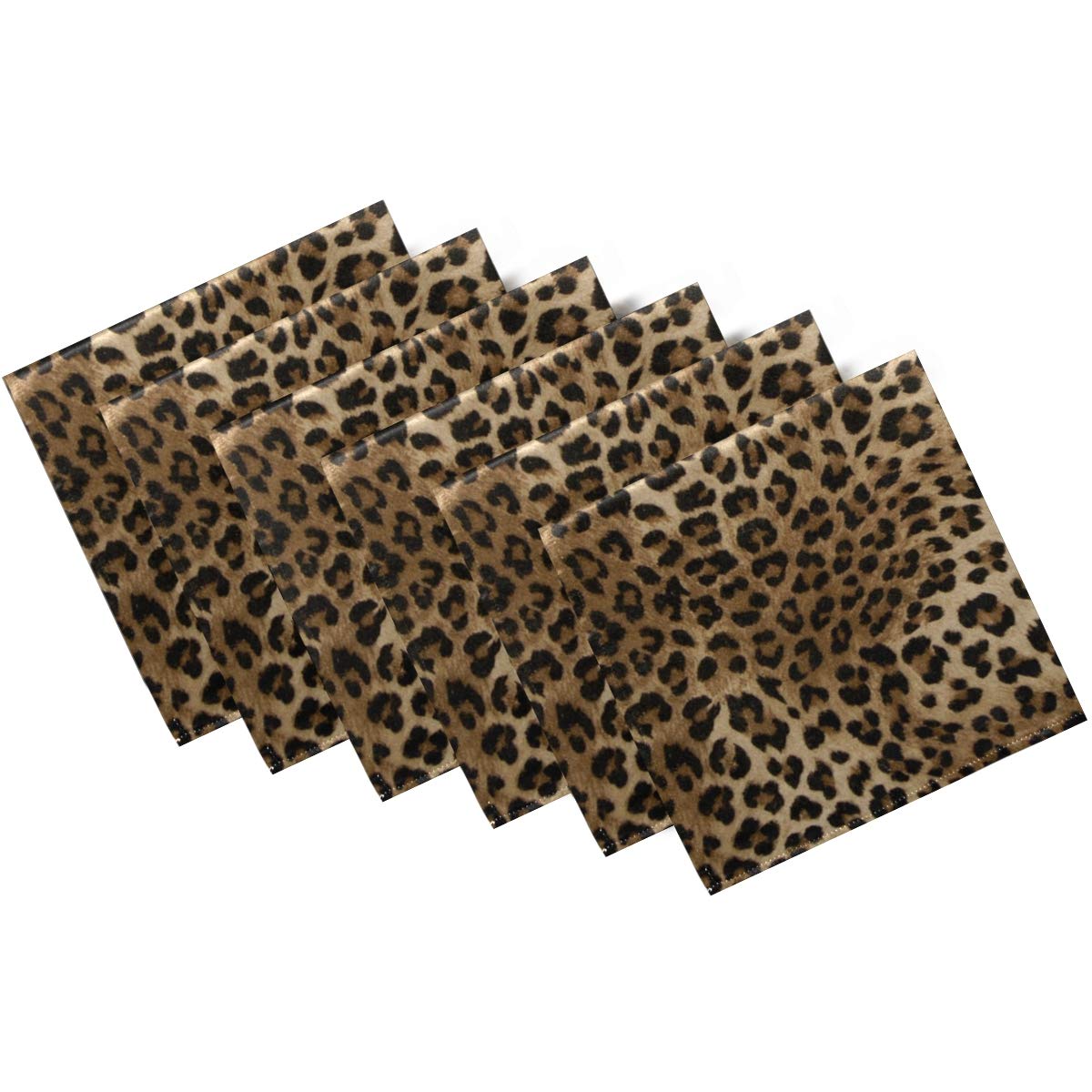 Naanle Animal Print Cloth Napkins Dinner Table Napkins Set of 6, Leopard Solid Washable Reusable Polyester Napkins with Hemmed Edges for Home Holiday Party Wedding Oversized 20 x 20 in