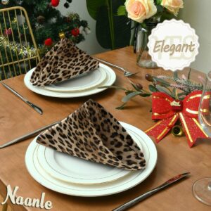 Naanle Animal Print Cloth Napkins Dinner Table Napkins Set of 6, Leopard Solid Washable Reusable Polyester Napkins with Hemmed Edges for Home Holiday Party Wedding Oversized 20 x 20 in