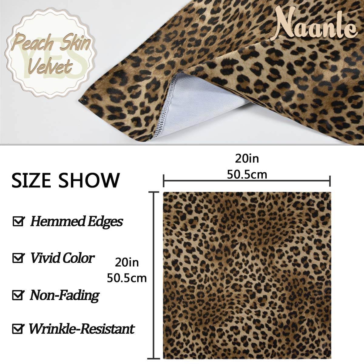 Naanle Animal Print Cloth Napkins Dinner Table Napkins Set of 6, Leopard Solid Washable Reusable Polyester Napkins with Hemmed Edges for Home Holiday Party Wedding Oversized 20 x 20 in