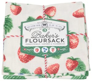 now designs berry patch cotton floursack kitchen dish towels 20 x 30in, set of 3, red, blue, green, white