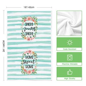 Artoid Mode Watercolor Stripes Flower Bottle Wreath Kitchen Dish Towels, 18 x 26 Inch Seasonal Spring Bicycle Truck Ultra Absorbent Drying Cloth Tea Towels for Cooking Baking Set of 4