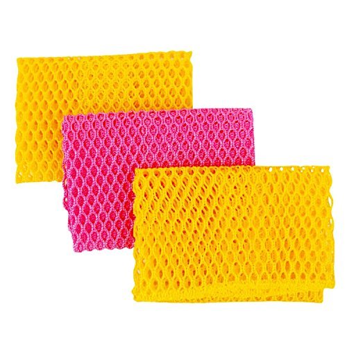 Innovative Dish Washing Net Cloths/Scourer - 100% Odor Free/Quick Dry - No More Sponges with Smell - Perfect Scrubber for Washing Dishes - 11 by 11 inches - 3PCS - Yellow/Pink/Yellow or