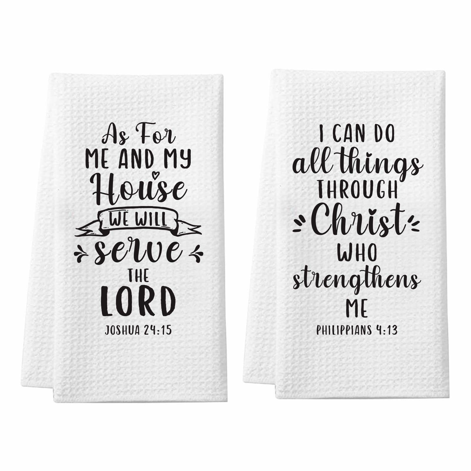 Homythe Christian Gifts for Women Men, Bible Verse Scripture Kitchen Towels with Inspirational Thoughts and Prayers, Religious Christmas Housewarming Gift, 2 Pack Waffle Weave Christian Dish Towels