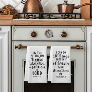 Homythe Christian Gifts for Women Men, Bible Verse Scripture Kitchen Towels with Inspirational Thoughts and Prayers, Religious Christmas Housewarming Gift, 2 Pack Waffle Weave Christian Dish Towels