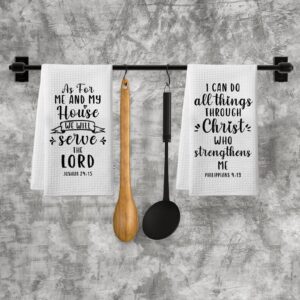 Homythe Christian Gifts for Women Men, Bible Verse Scripture Kitchen Towels with Inspirational Thoughts and Prayers, Religious Christmas Housewarming Gift, 2 Pack Waffle Weave Christian Dish Towels