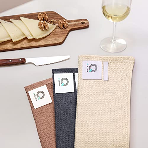 QUILTINA Cotton Waffle Weave Dish Towels Set, 17 x 25 Inches, 6 Pack, Beige, Brown, Dark Grey