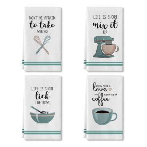 artoid mode coffee kitchen ware quote funny kitchen towels and dish towels, 18 x 26 inch housewarming daily ultra absorbent drying cloth hand towels and tea towels for cooking baking set of 4