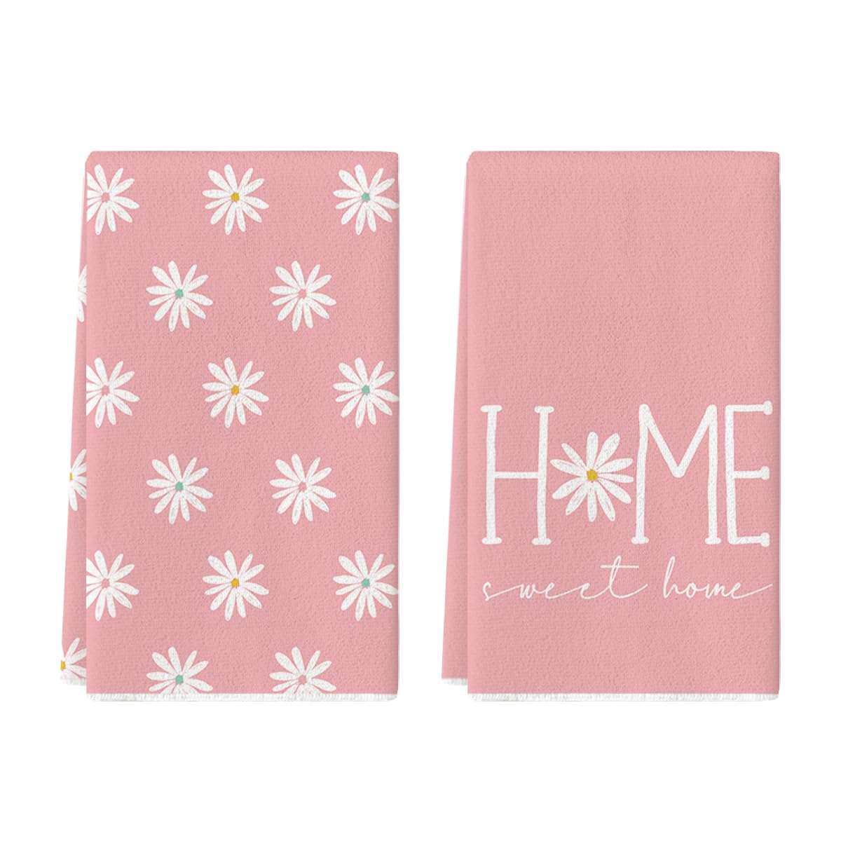 Artoid Mode Pink Home Sweet Home Flowers Summer Kitchen Towels Dish Towels, 18x26 Inch Wedding Decoration Hand Towels Set of 2