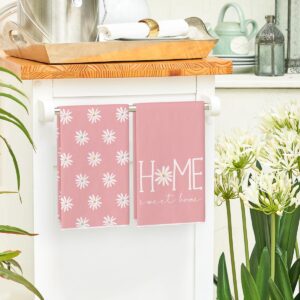 Artoid Mode Pink Home Sweet Home Flowers Summer Kitchen Towels Dish Towels, 18x26 Inch Wedding Decoration Hand Towels Set of 2