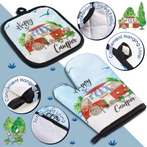 4 Pcs Camping Dish Towels Pot Holders Oven Mitts Set Making Memories One Campsite at a Time RV Kitchen Towels Soft Absorbent Pot Holder Camper Oven Mitt Dish Cloths Hand Towels