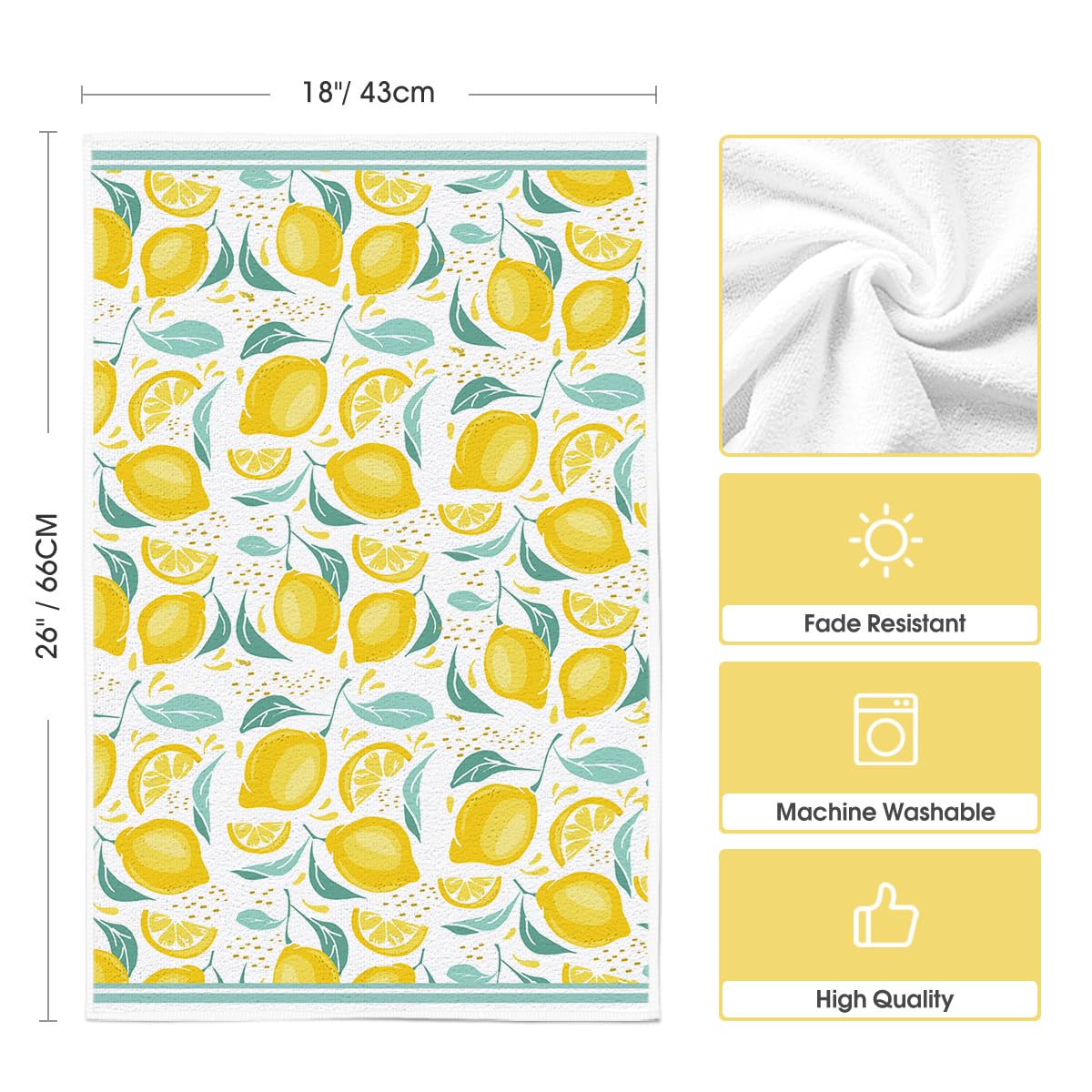 Artoid Mode It's Summer Time Lemons Kitchen Dish Towels, 18 x 26 Inch Seasonal Summer Fruit Ultra Absorbent Drying Cloth Tea Towels for Cooking Baking Set of 4