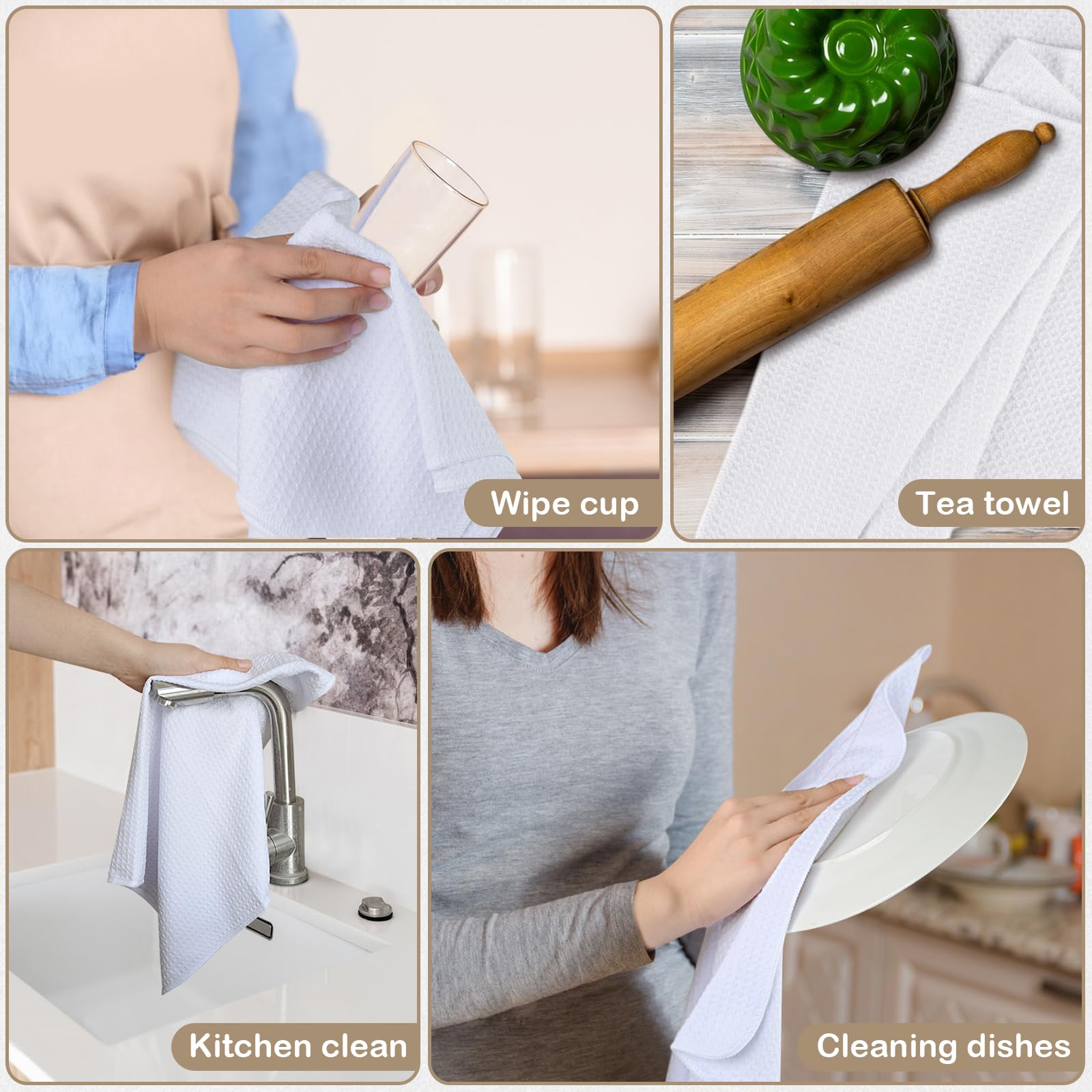 SINLAND Kitchen Towels Premium Sublimation Blank Towels Fast Drying Tea Towel Polyester Dish Towels for Drying Dishes16 Inch X 24 Inch 10 Pack White