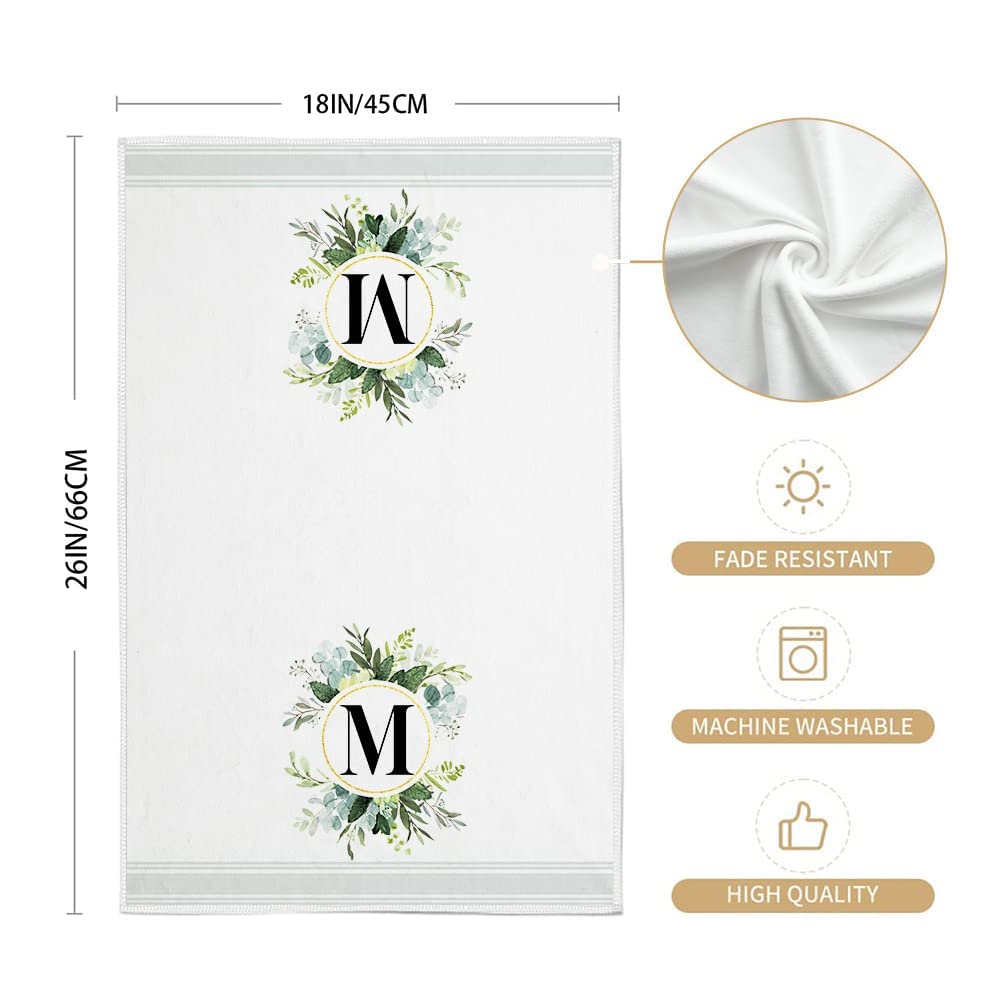 GEEORY Monogram Letter M Kitchen Towels for Home Decor Eucalyptus Leaves Family Last Name Initial Dish Towels 18x26 Inch Ultra Absorbent Bar Drying Cloth Hand Towel Bathroom Decorations Set of 2