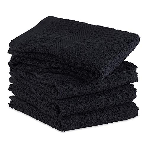 DII Basic Terry Collection Waffle Dishtowel Set, 15x26, Solid Black, 4 Piece